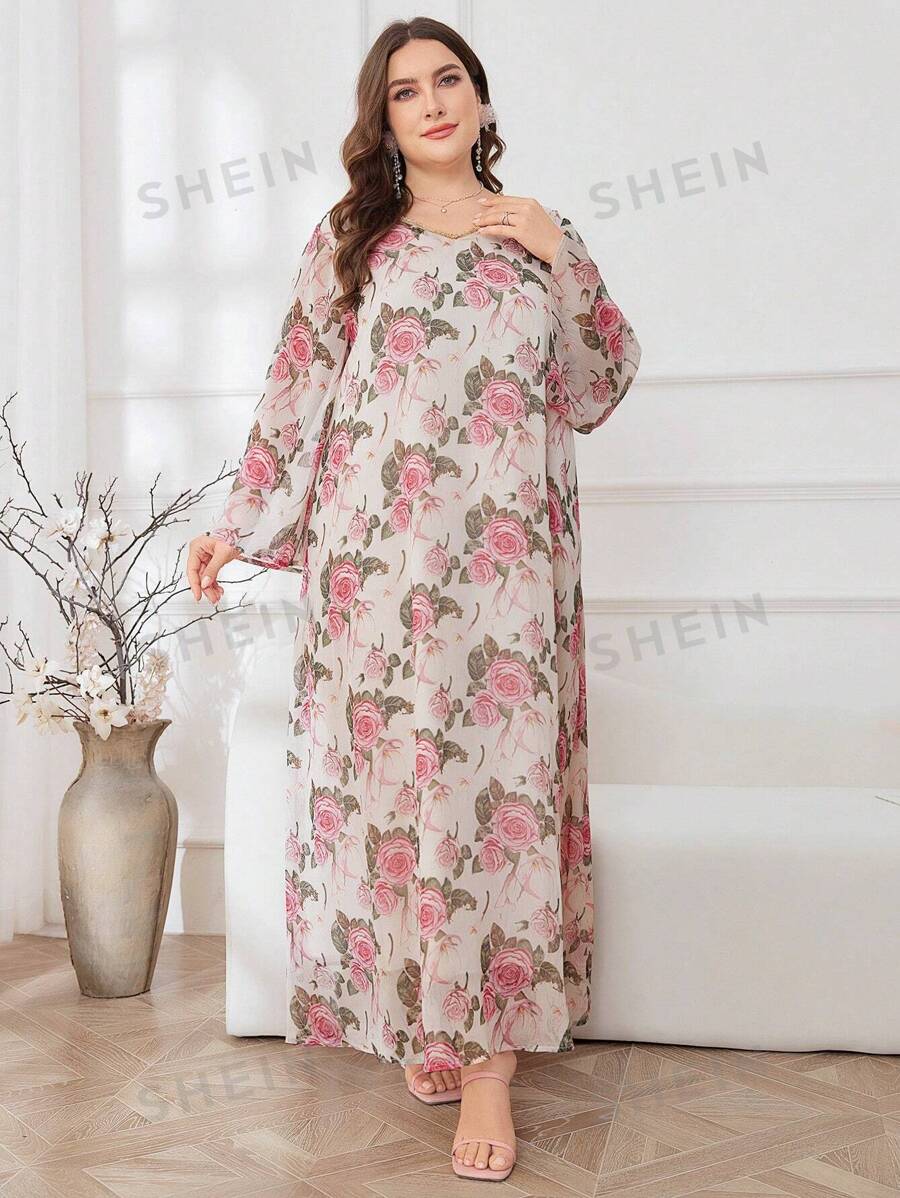 SHEIN Najma Robe imprimée florale élégante pour femmes de grande taille ...
