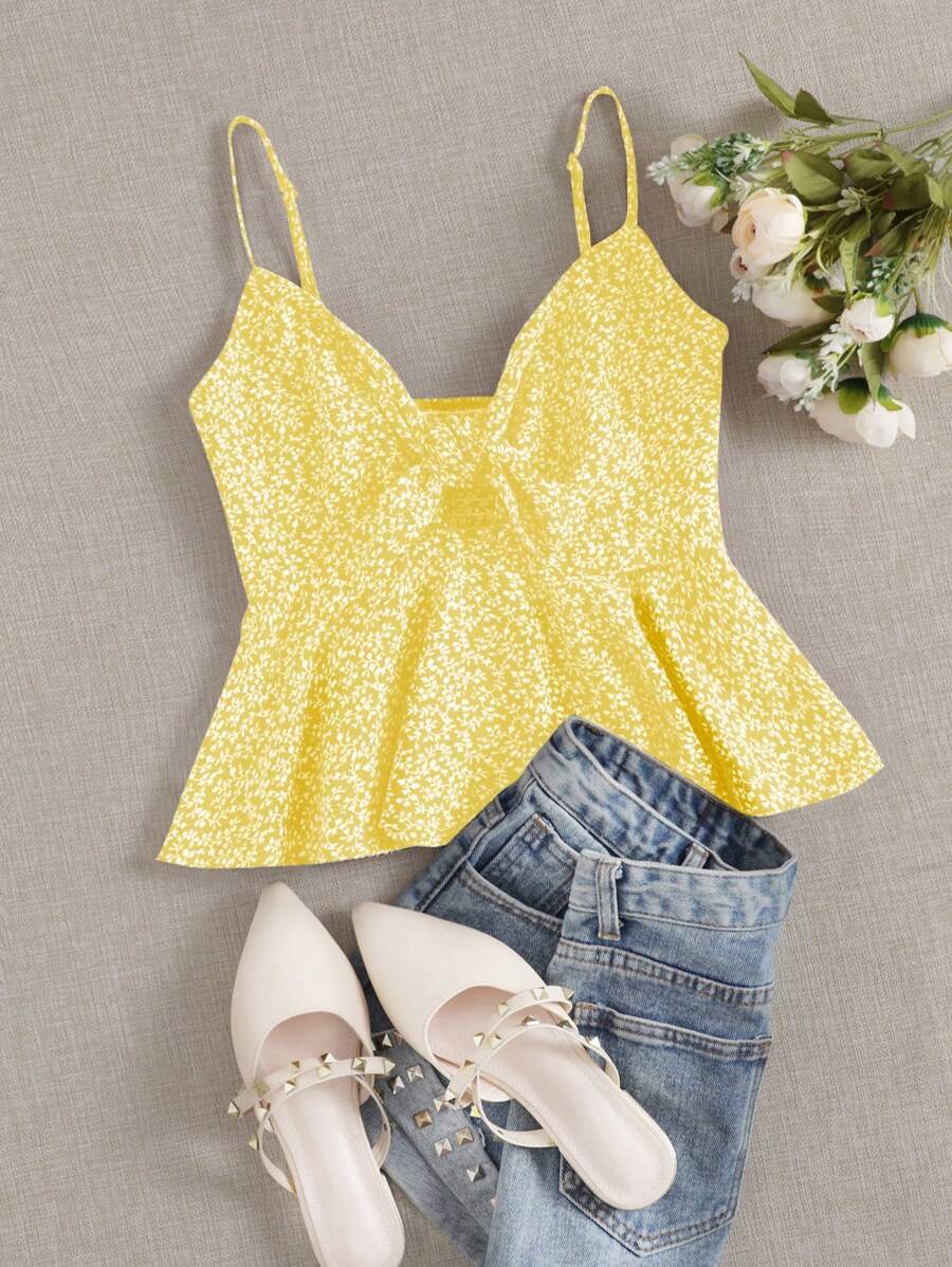 Soleia Women Vacation Ditsy Floral Print Peplum Cami Top Summer | SHEIN USA