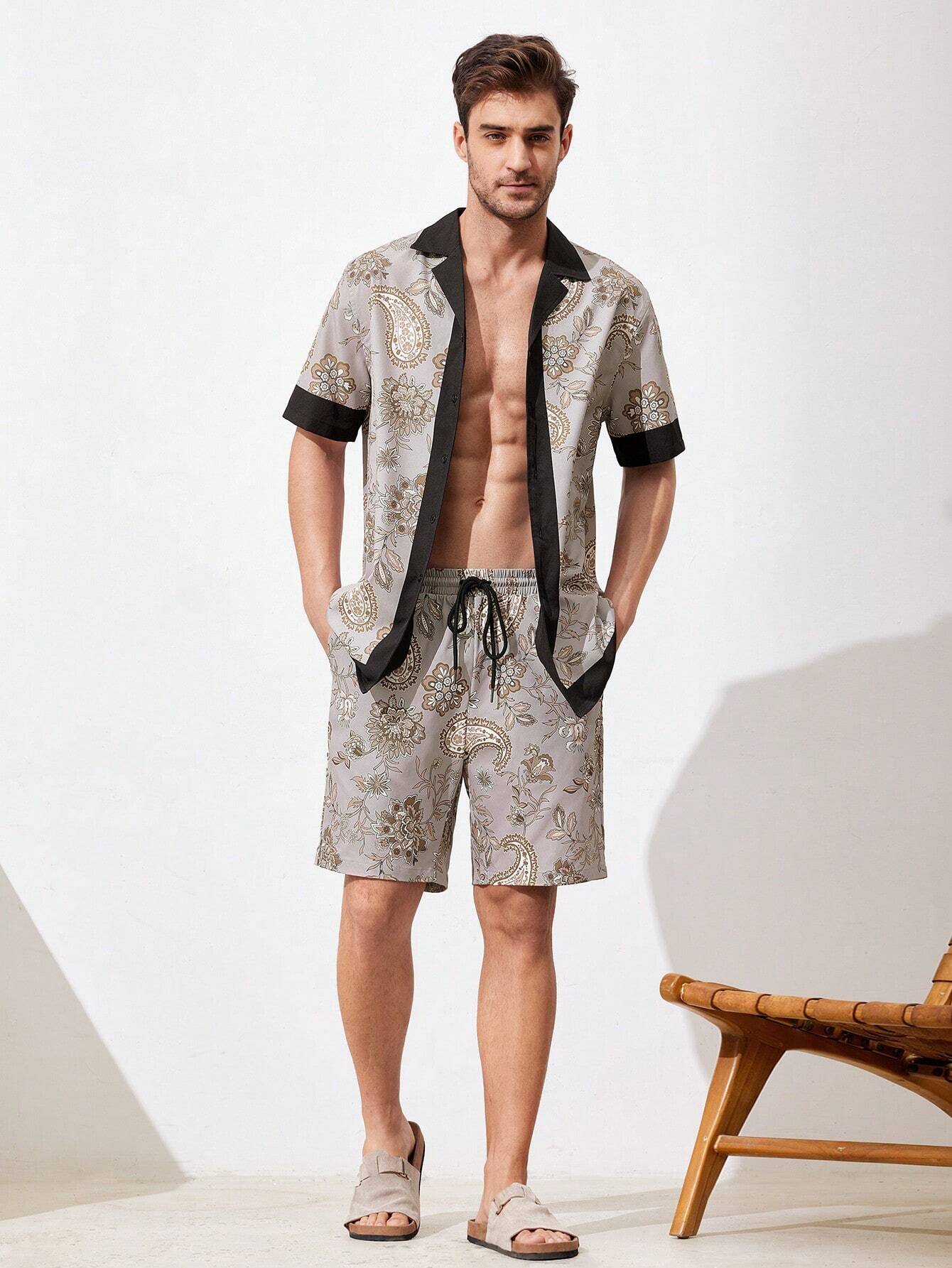 Manfinity RSRT Heren zomervakantiestijl losvallend tweedelig geweven ...