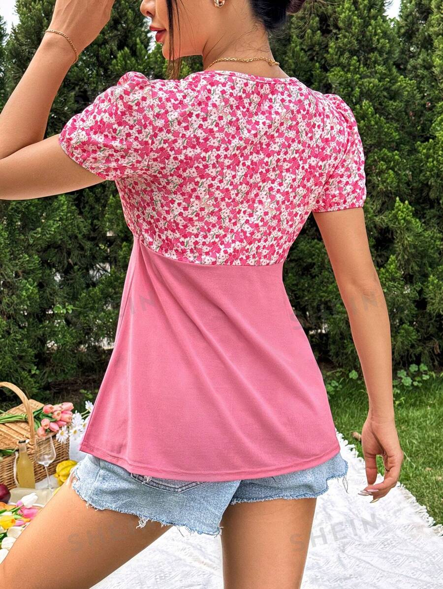 SHEIN Essnce Ladies Spring/Summer Vacation Ditsy Floral Patchwork ...