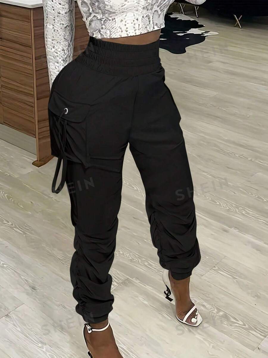 SHEIN Slayr Leisure Pure Color High Waist Straight Leg Cargo Pants With ...