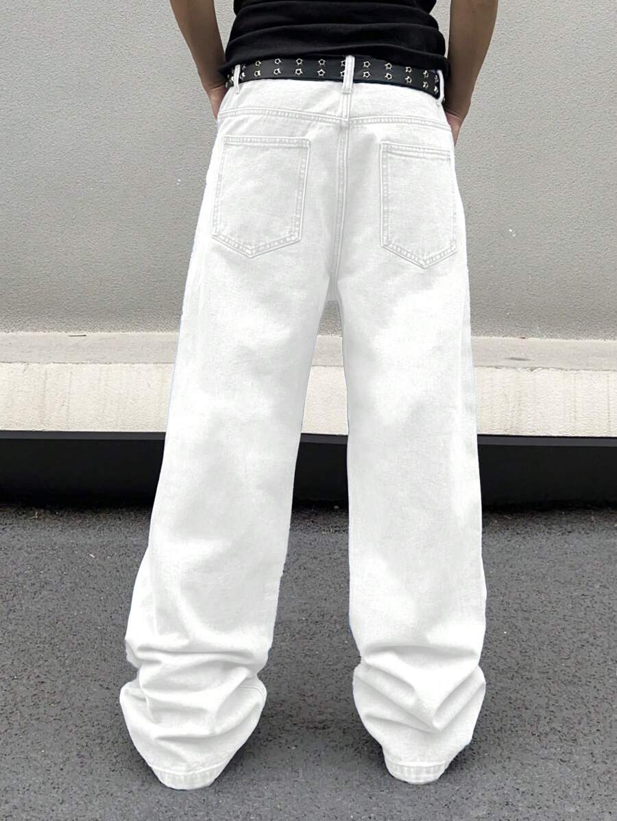 Manfinity EMRG Jeans de pierna ancha y holgados para hombre con estampado de labios de letras ...