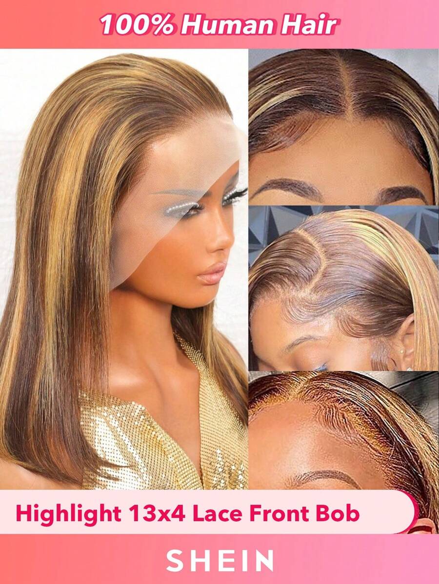 Short Straight Bob 13x4 Lace Front Wigs Human Hair Ombre Lace Frontal ...