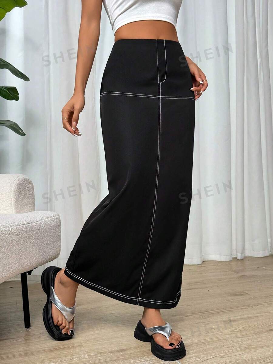 SHEIN Essnce Women Spring Summer Casual And Work Side Split Maxi Black ...