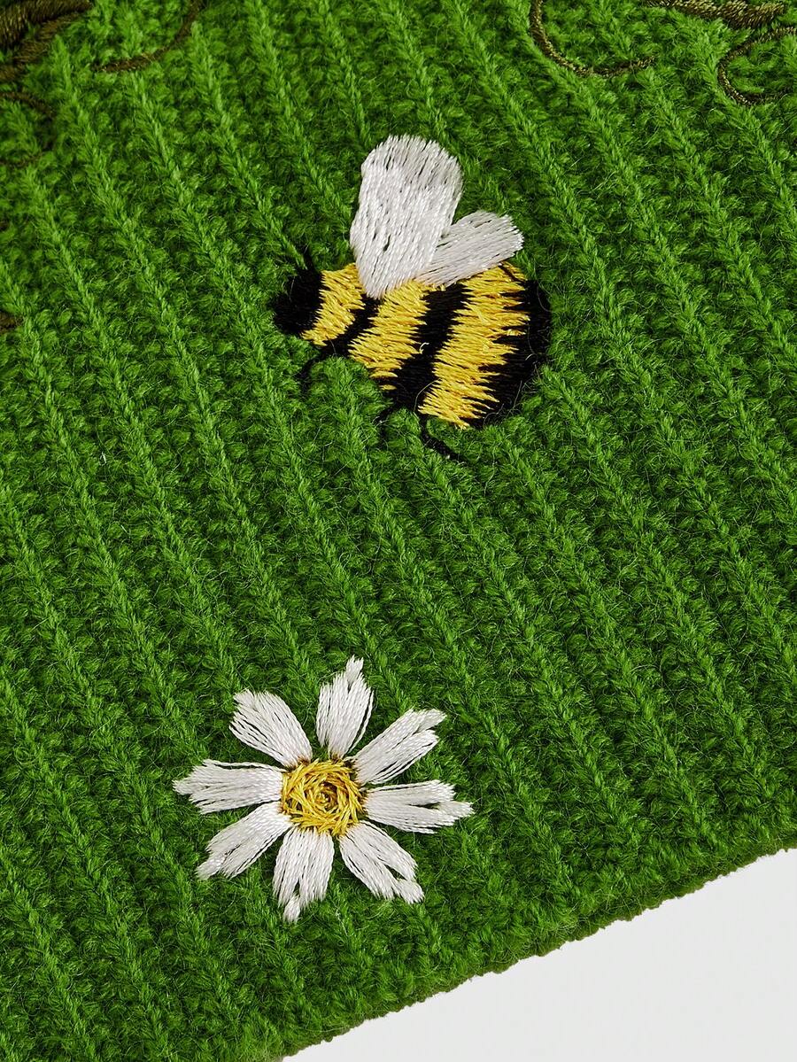 ROMWE Kawaii Spring And Summer Casual Bee And Flower Embroidery Knitted ...