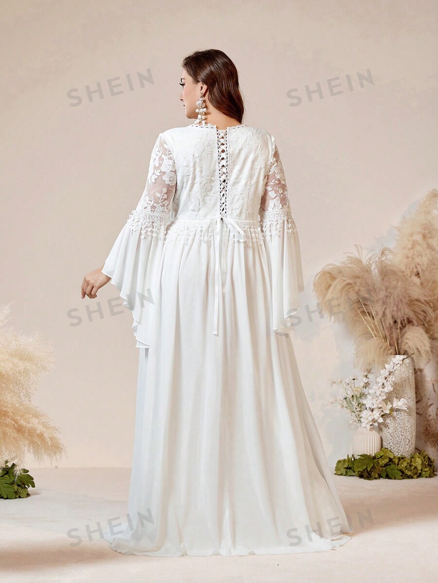 SHEIN Belle Plus Size Handmade Beaded Luxury Sequins Lace Splicing ...