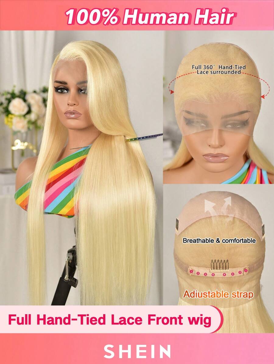 613 Blonde Full Lace Straight Human Hair Wigs Handmade Whole Lace Wigs ...
