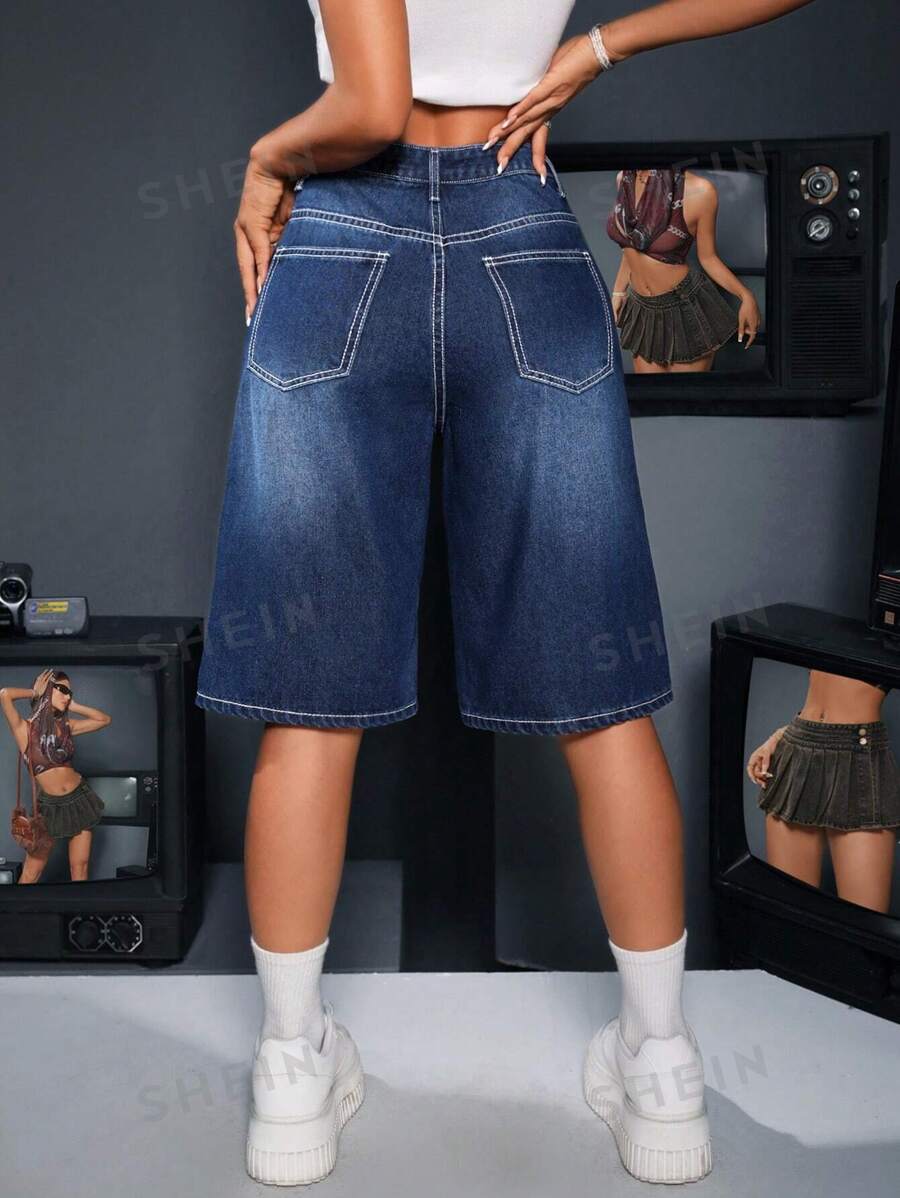 SHEIN ICON Women Bermuda Loose Fit Casual Denim Shorts With Pockets ...