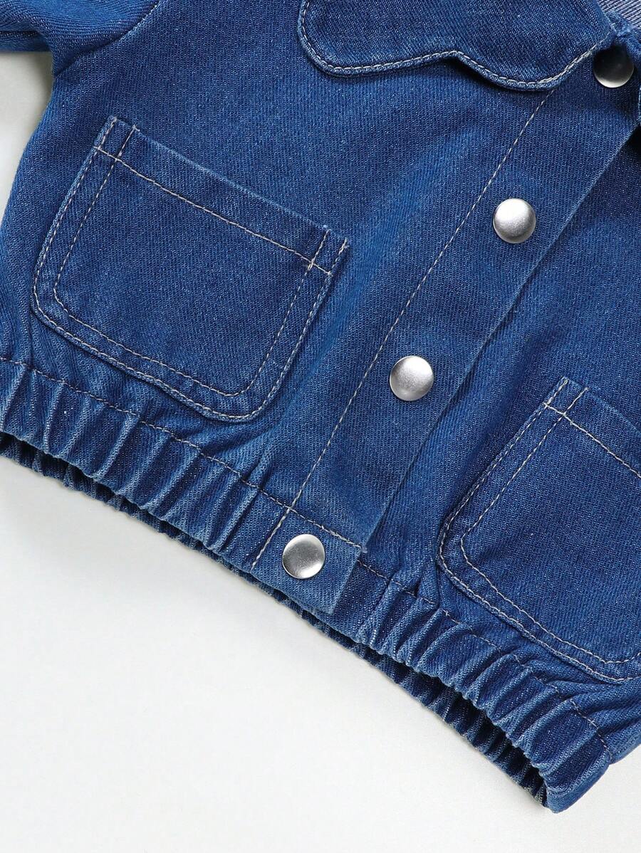 Baby Girl Denim Jacket With Dark Wash, Peter Pan Collar, Bubble Sleeves ...