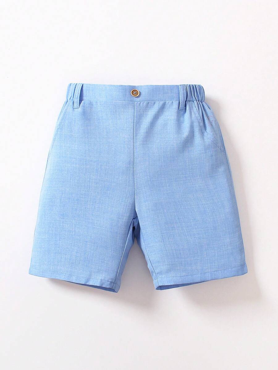 SHEIN Summer Texture Shorts For Young Boys, Woven Plain Color Bermuda ...