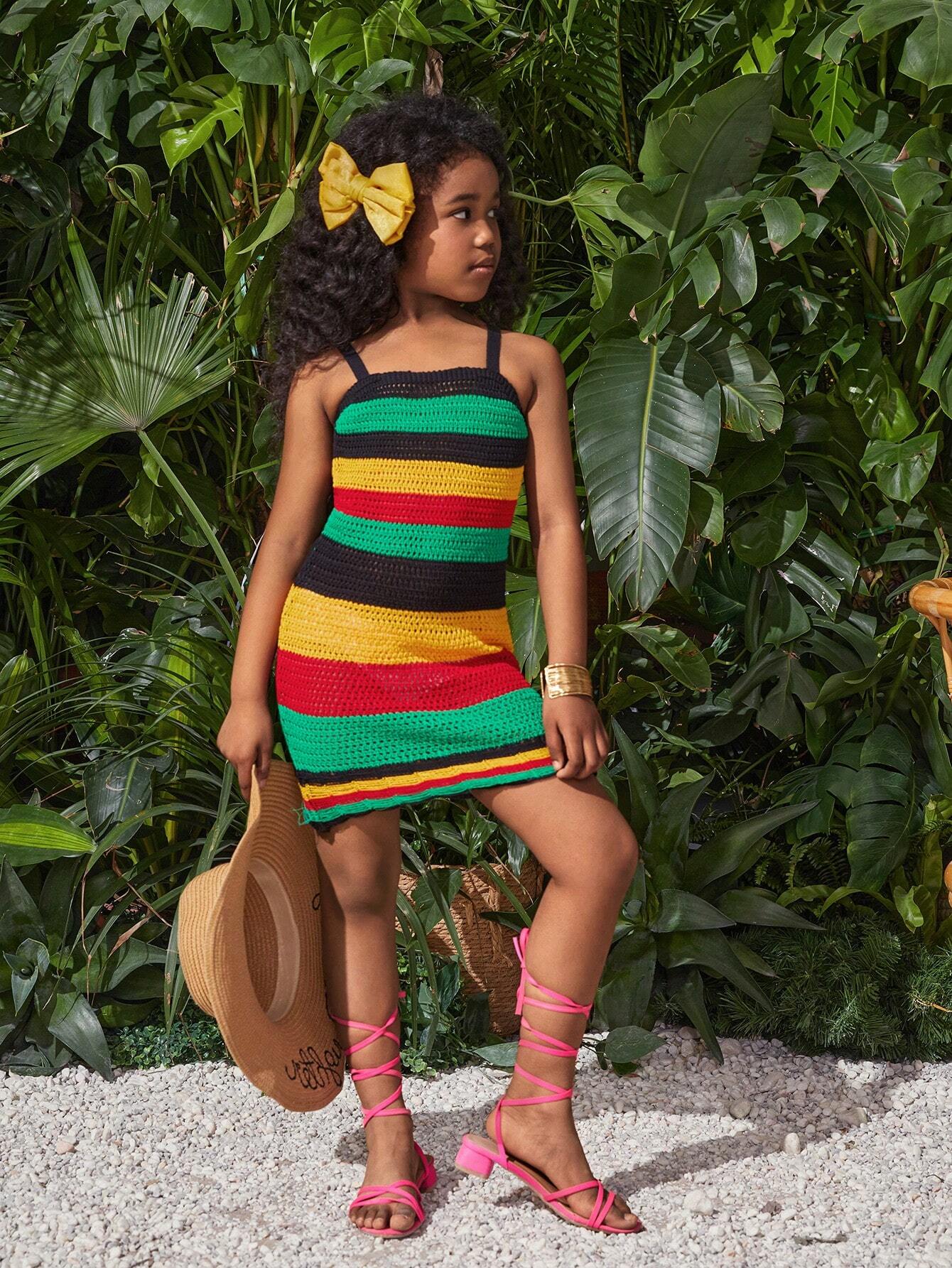 Cool And Trendy Knitted Color-Blocked Crochet Tank Top Bodycon Dress ...