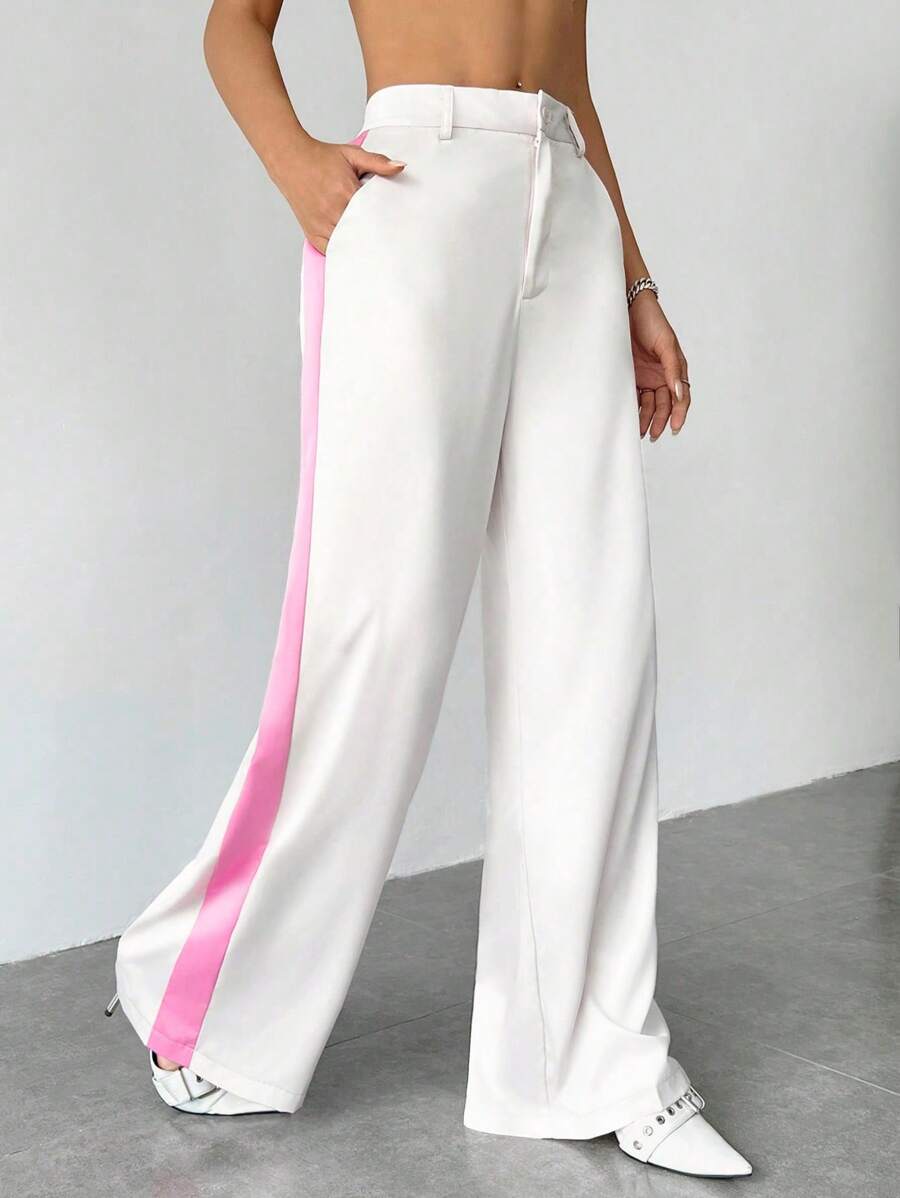 SHEIN EZwear Women Casual Colorblock Suit Pants With Simple Design ...