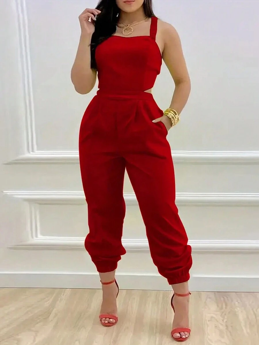 SHEIN Slayr Women Casual Solid Color Strap Backless Jumpsuits With ...
