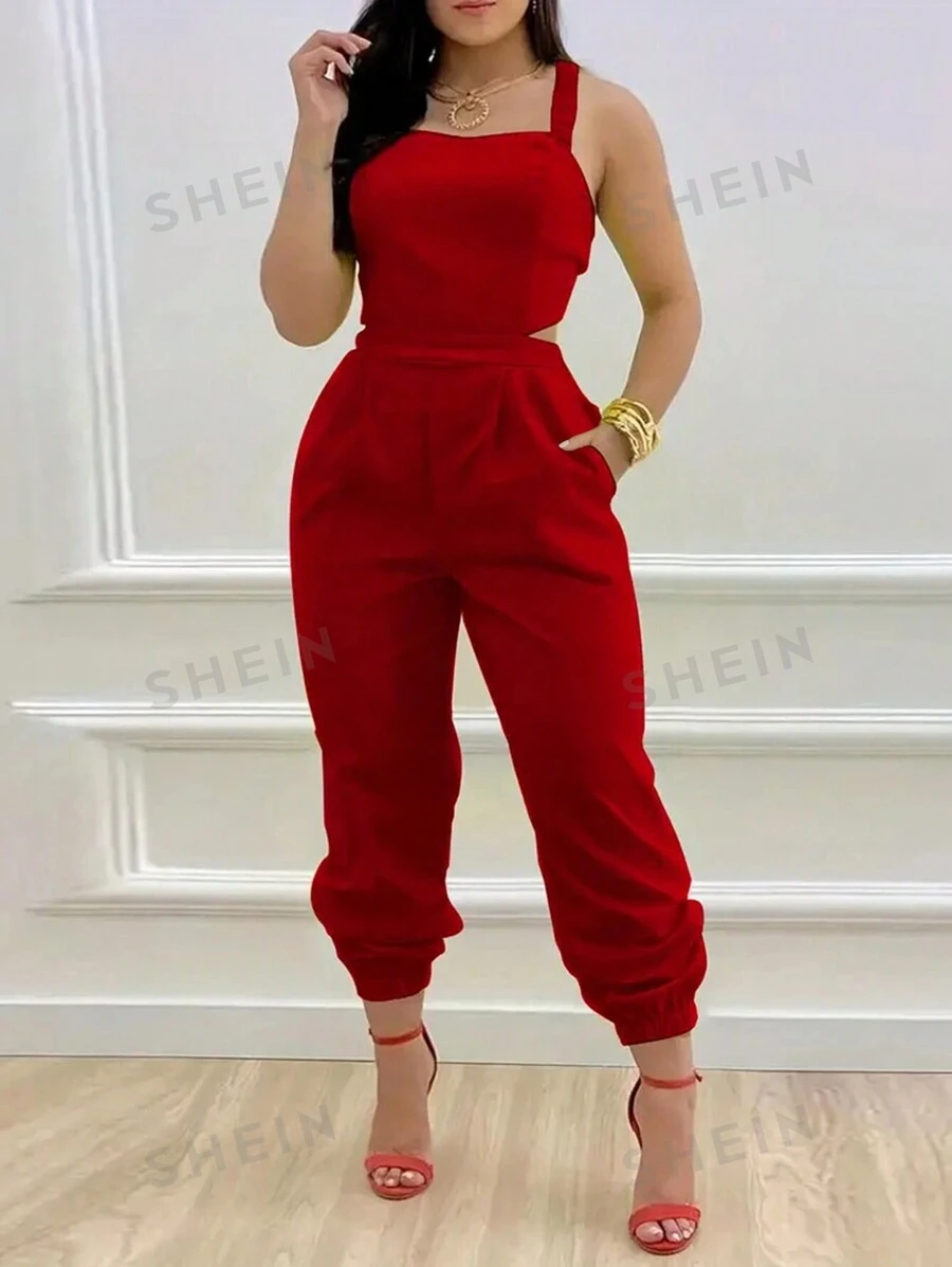 SHEIN Slayr Women Casual Solid Color Strap Backless Jumpsuits With ...