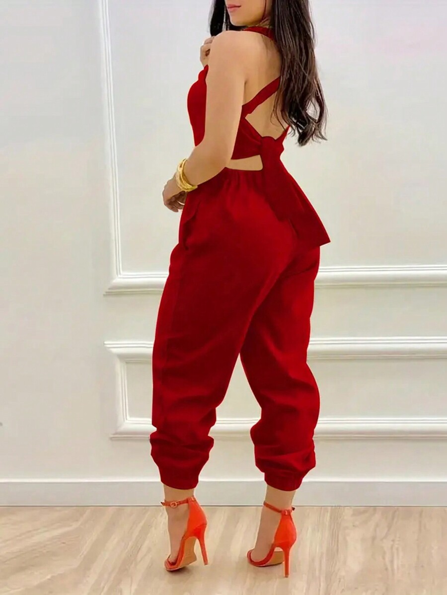 SHEIN Slayr Women Casual Solid Color Strap Backless Jumpsuits With Ankle Cuffs For Spring/Summer ...