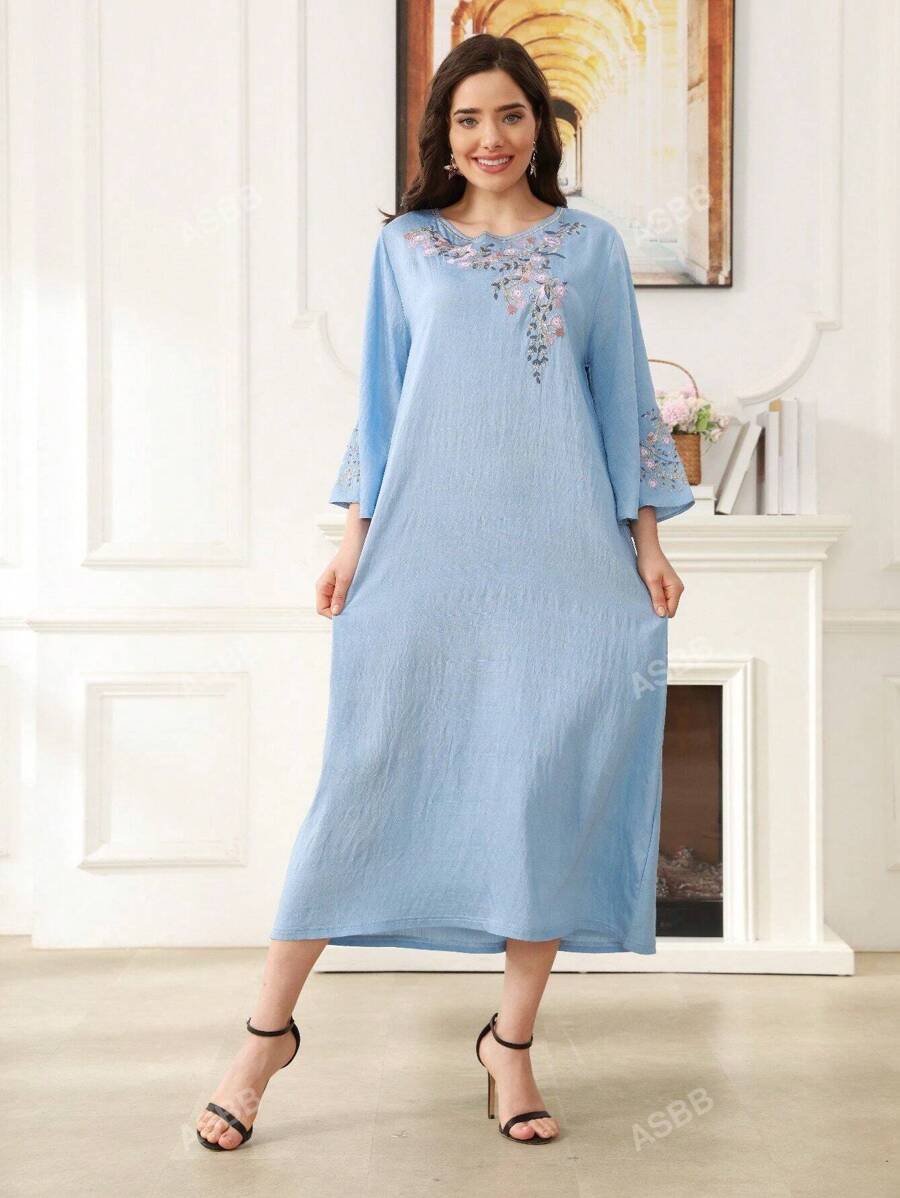 Ramadan Embroidered Traditional Arab Women Elegant Jalabia Dress ...