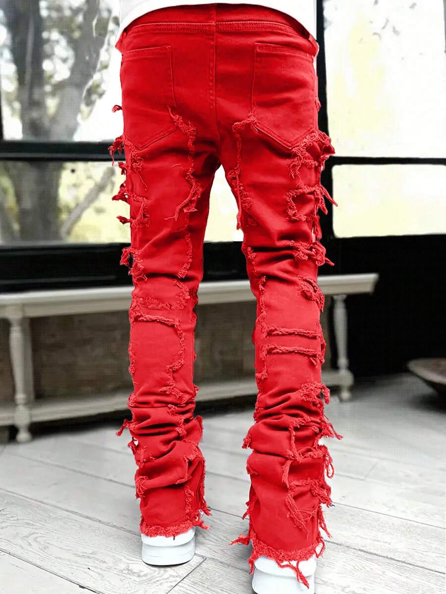 Men Solid Raw Hem Skinny Jeans Shein Usa