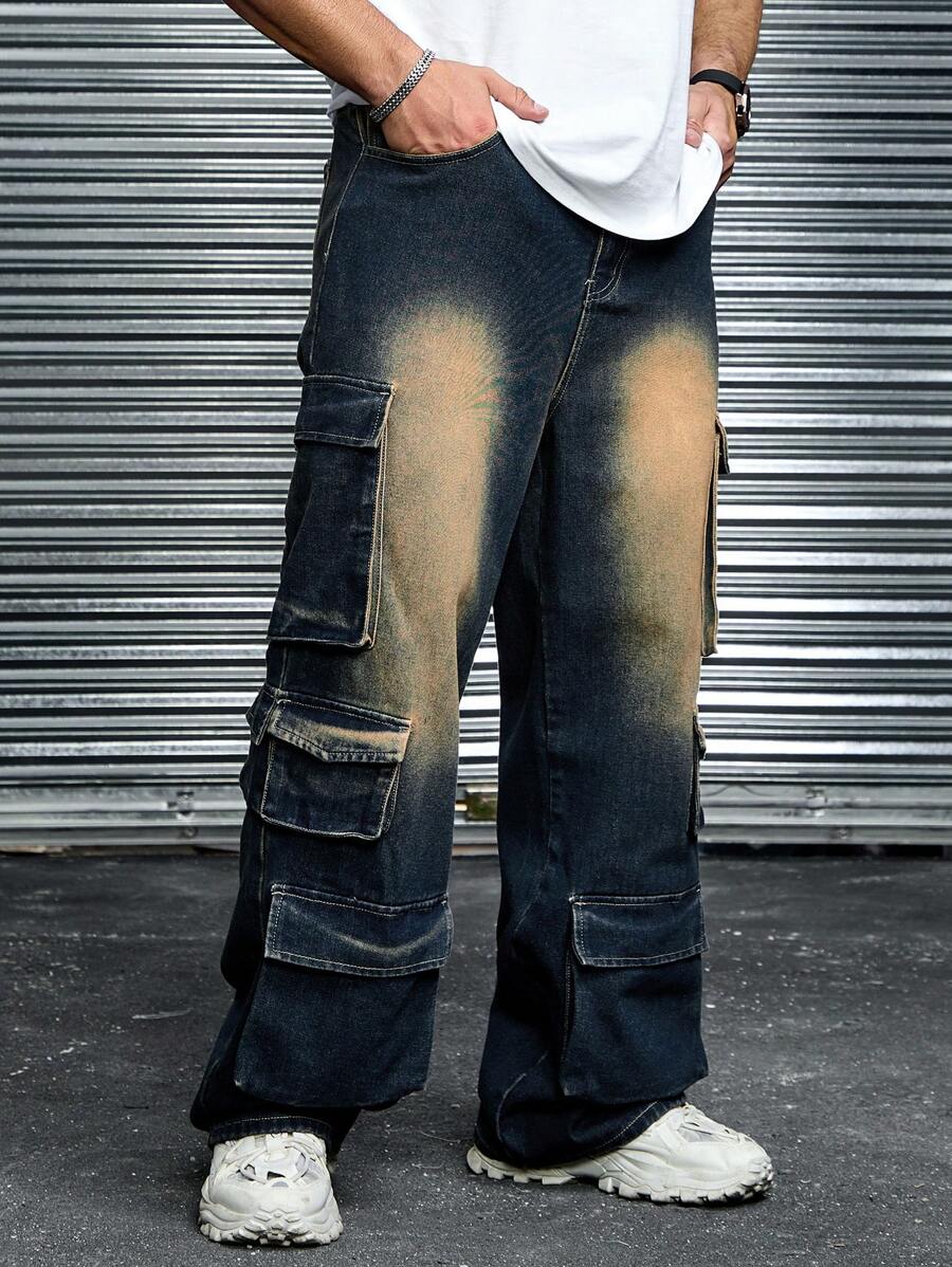 Manfinity LEGND Men Plus Size Deep Blue Nostalgic Two-Tone Overalls ...