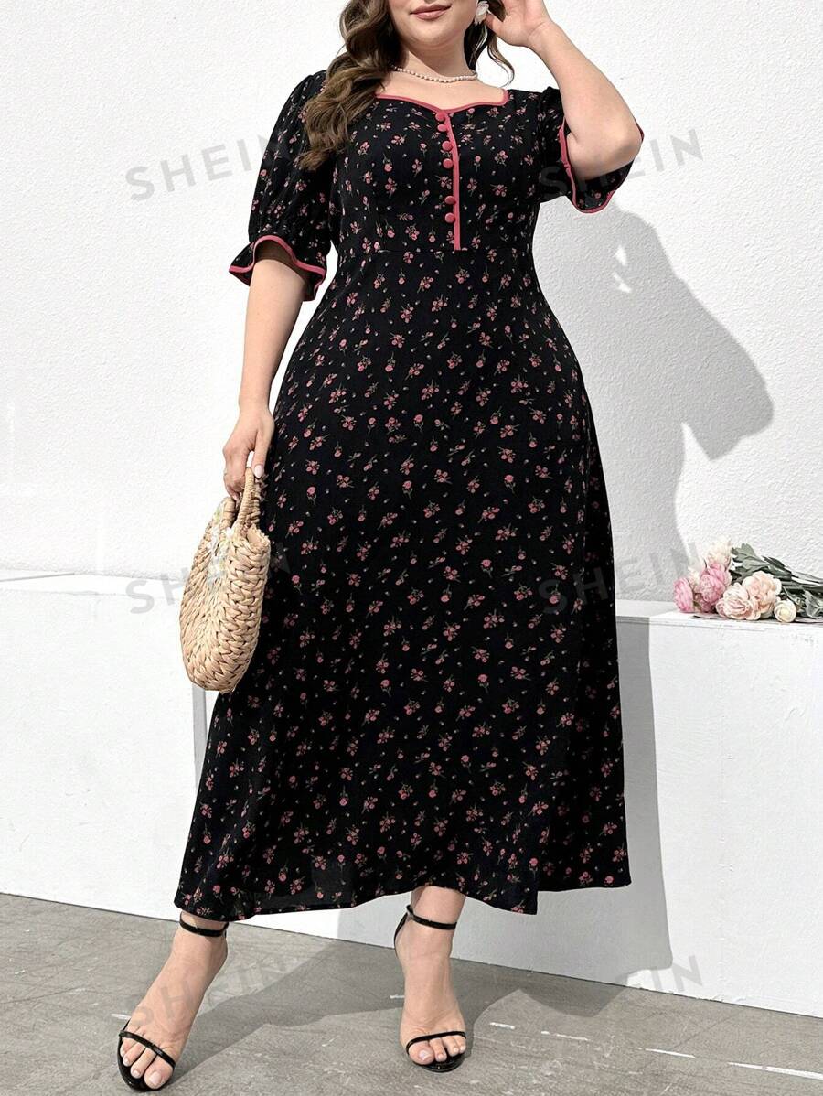 SHEIN Modely Plus Size Casual Vacation Random Small Floral Print ...