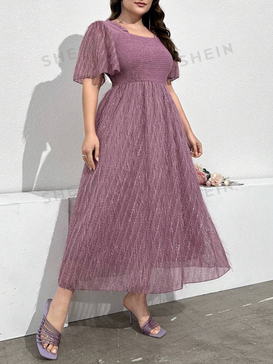 SHEIN Modely Plus Size Elegant Fringed Patchwork Drawstring Waist Long ...