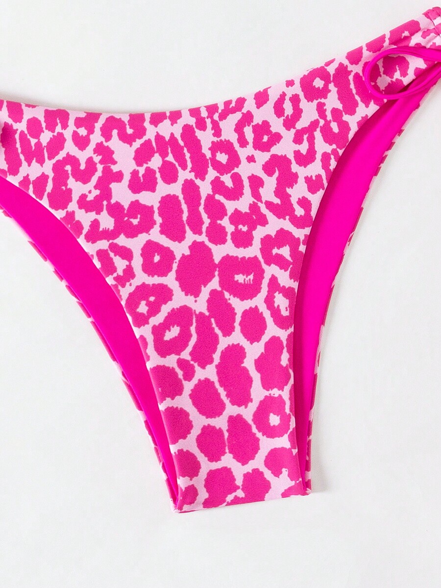 Shein Swim Mod Women Holiday Leopard Print And Solid Color Halter Strap