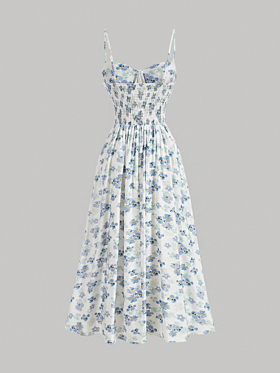 SHEIN MOD Blue Romantic Printed Pleated Dress For Summer | SHEIN UK