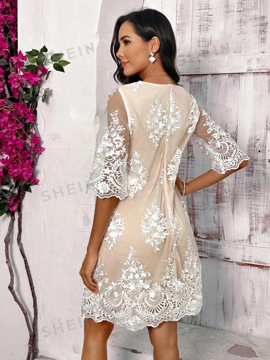 SHEIN Clasi Wedding Memories Lace Romantic Elegant Party Dress | SHEIN USA