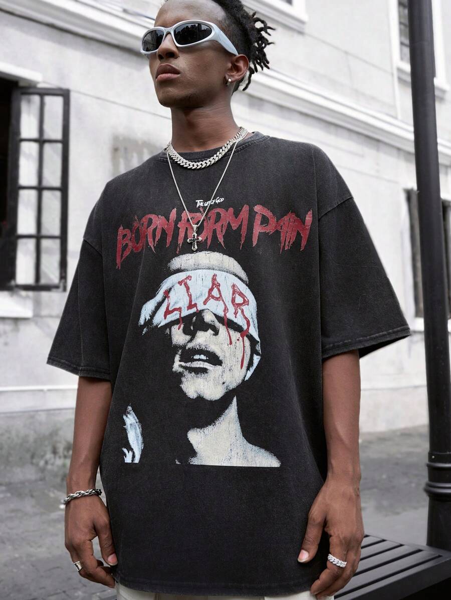 Manfinity Streetrush Street Style Men Loose Cotton Portrait Printed ...