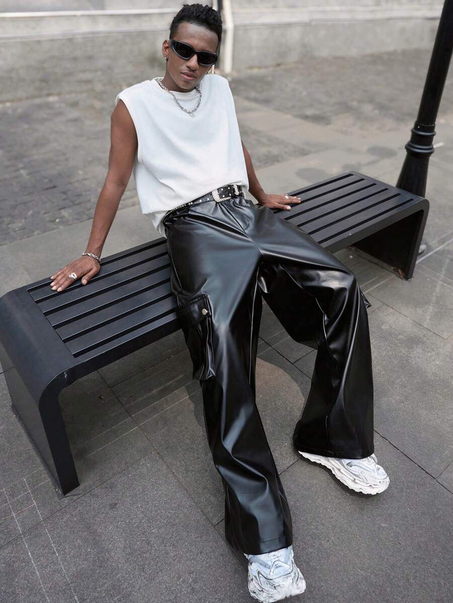 Manfinity Streetrush Men Street Style Streetwear Fashion PU Wide-Leg ...