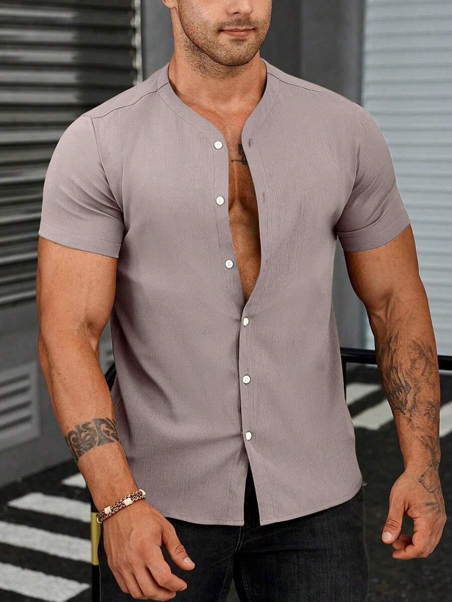 Manfinity Homme Loose Fit Men Solid Button Up Shirt | SHEIN USA