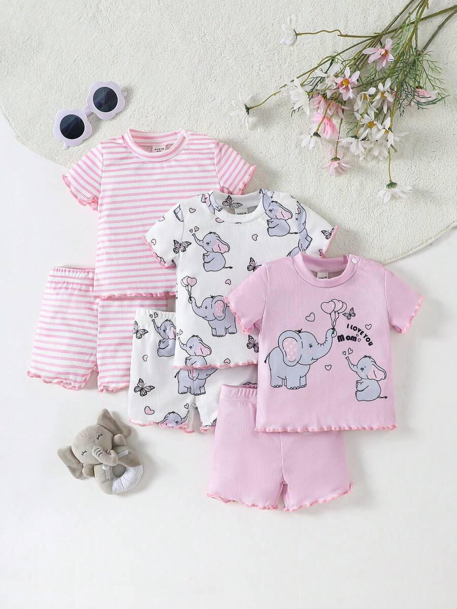 SHEIN Baby Girl Snug Fit 3-Pcs Short Sleeves Round Neck T-Shirt And ...