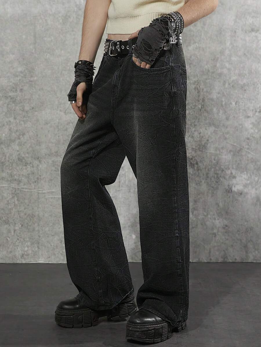 Manfinity Denimwave Men's Black Denim Flared Pants With Professional ...