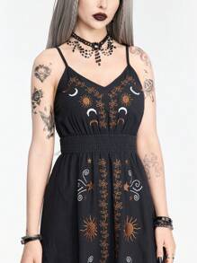ROMWE Goth Dark Vintage Gothic Star & Moon Embroidered Women Cami A ...