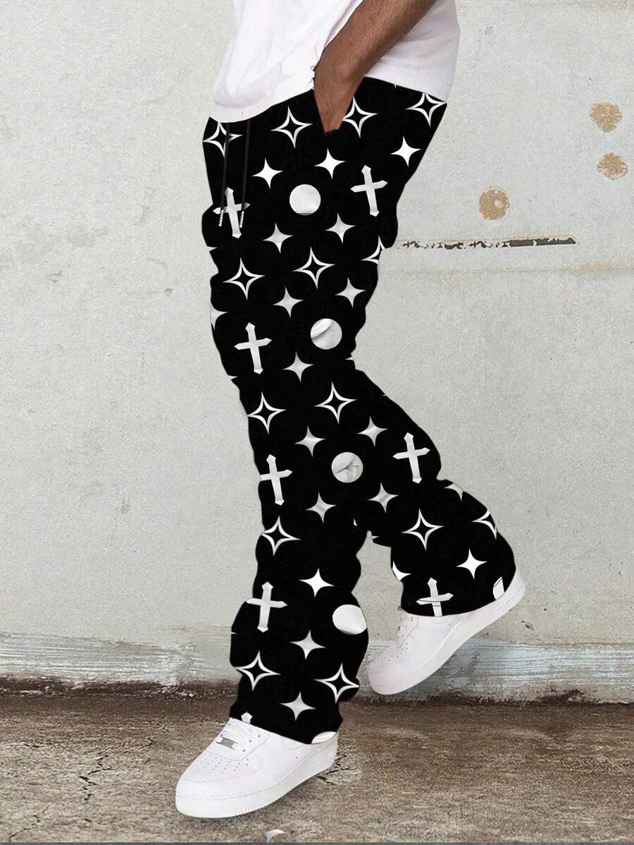 Manfinity Homme Men Drawstring Cross And Star Printed Casual Sweatpants ...