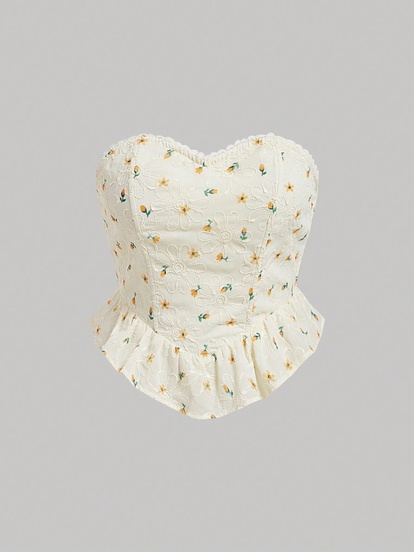 SHEIN MOD Apricot Background Printed Jacquard Texture Ruffles Hem ...