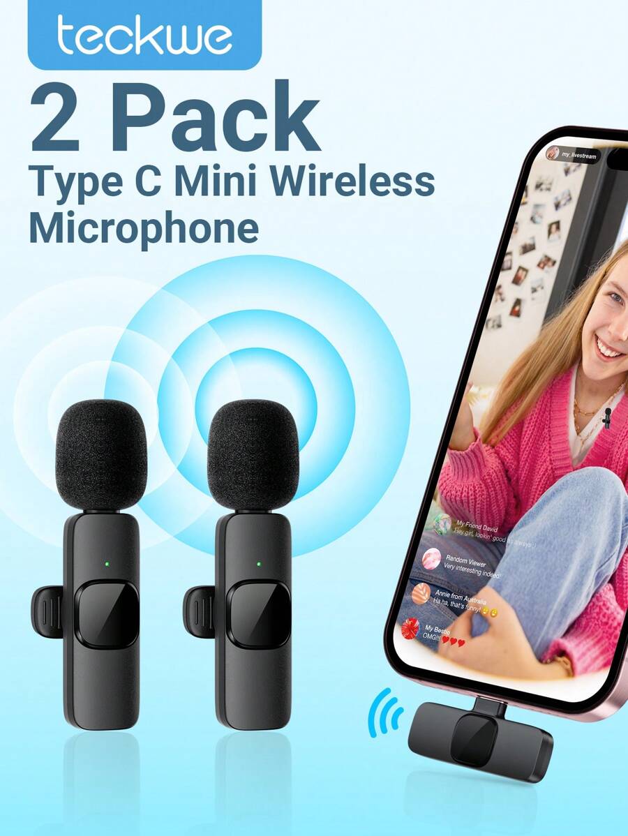 Teckwe 2 stuks draadloze minimicrofoon, 1 tot 2 draadloze ...