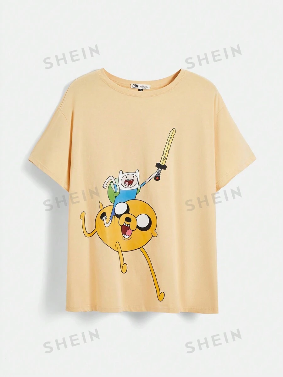 ADVENTURE TIME X SHEIN Plus Size Cartoon Printed Loose Fit Drop ...