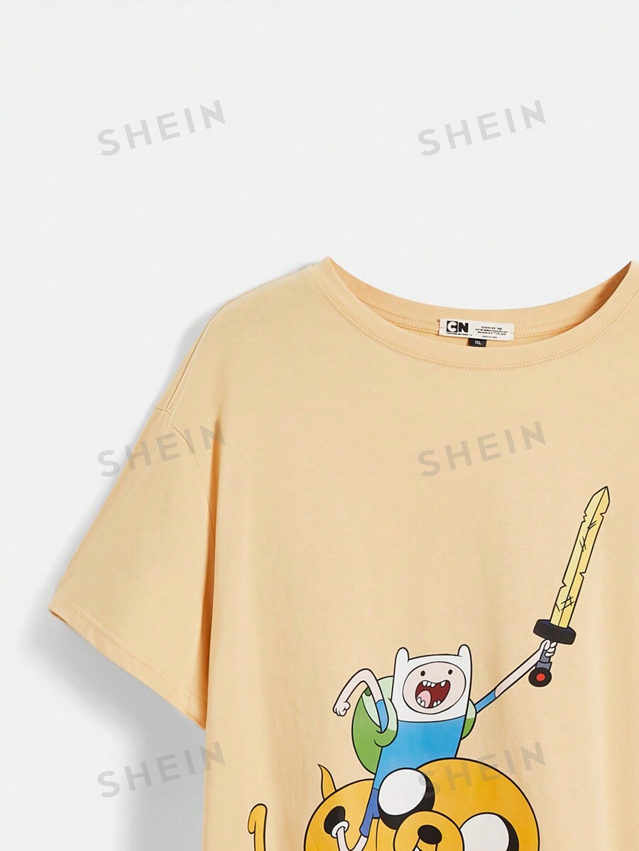 ADVENTURE TIME X SHEIN Plus Size Cartoon Printed Loose Fit Drop ...