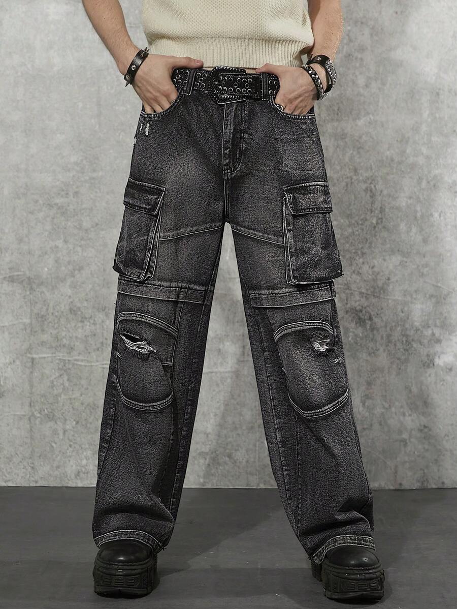 Manfinity Denimwave Men's Rugged Black Heavyweight Denim Jeans With ...