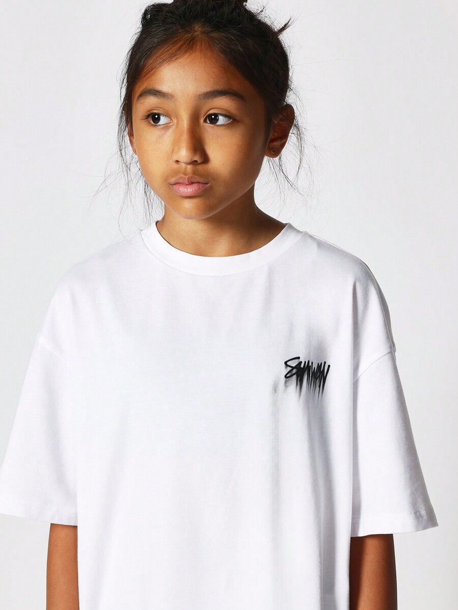 SUMWON Tween Girl Oversized Tee With Front And Back Print Back To ... SUMWON Tween Girl Oversized Tee With Front And Back Print Back To ...