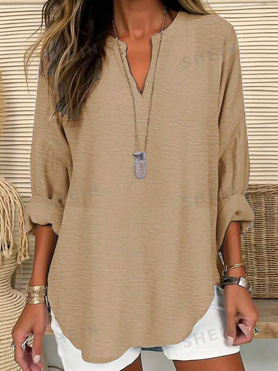 SHEIN LUNE Plus Size Women's V-neck Shirt With Notched Collar for Sale ...