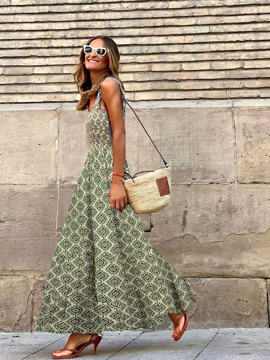 SHEIN Frenchy Vestido Impreso Al Estilo Bohemio De Vacaciones Con ...