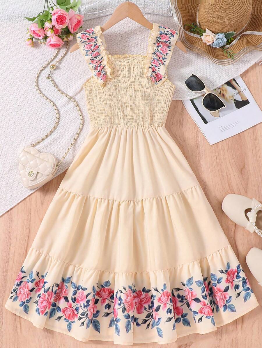 Tween Girl Summer Vacation Floral Print Ruffle Hem Halterneck Dress ...