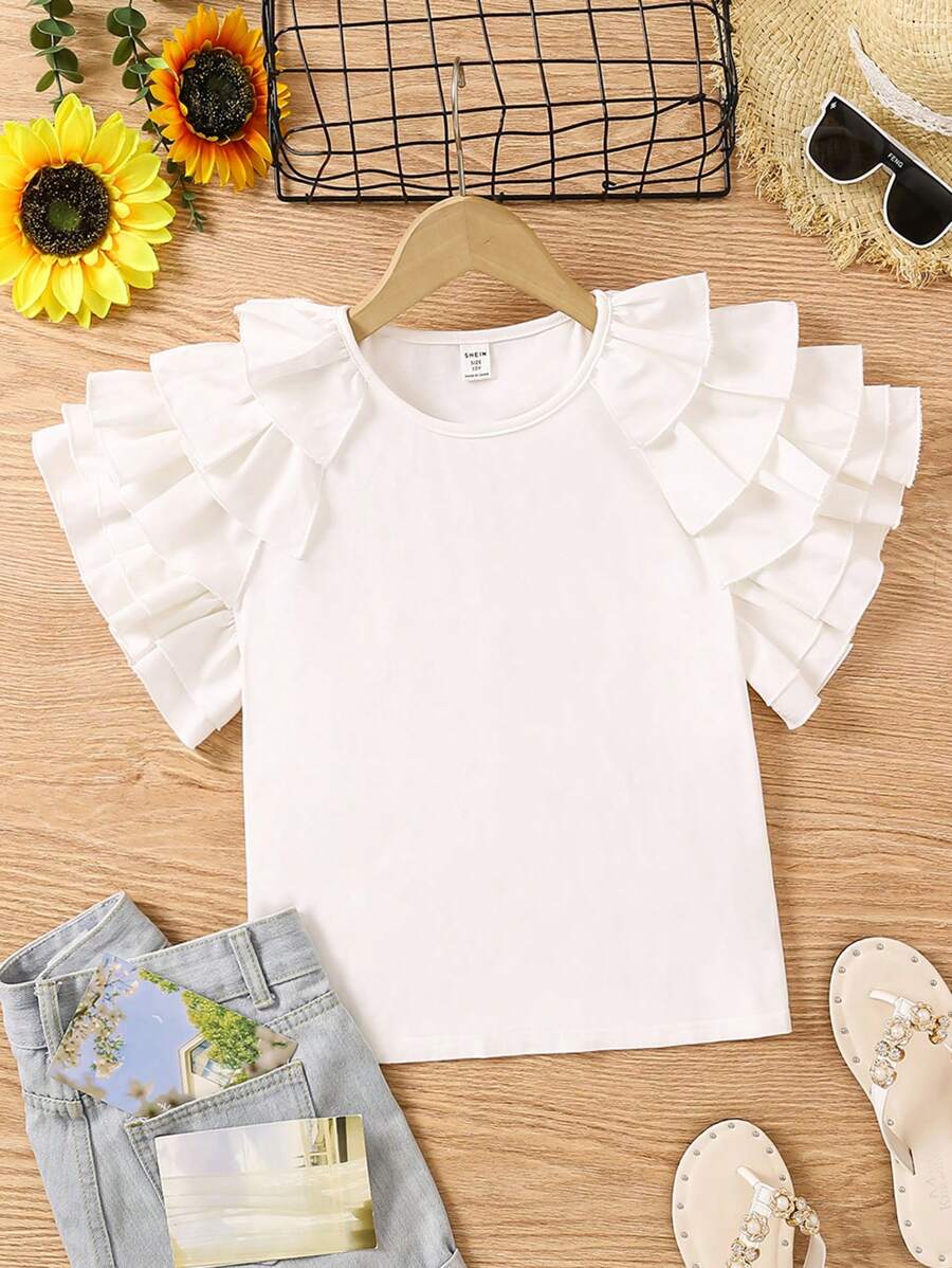 SHEIN Camiseta linda floja con dobladillo alto-bajo y abertura lateral ...