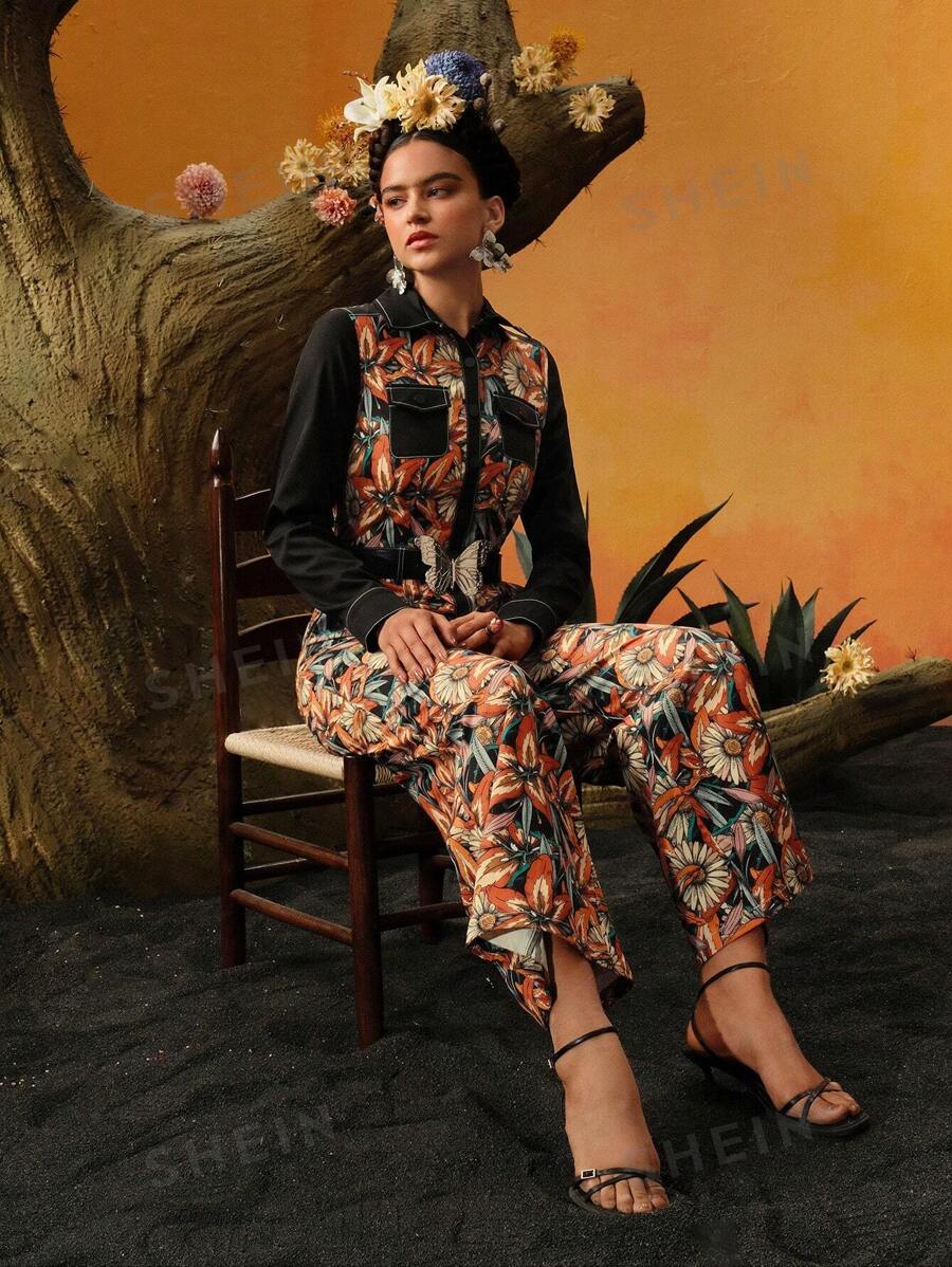 Frida Kahlo X SHEIN X Designer KATHARSIS Enterizo con estampado floral ...