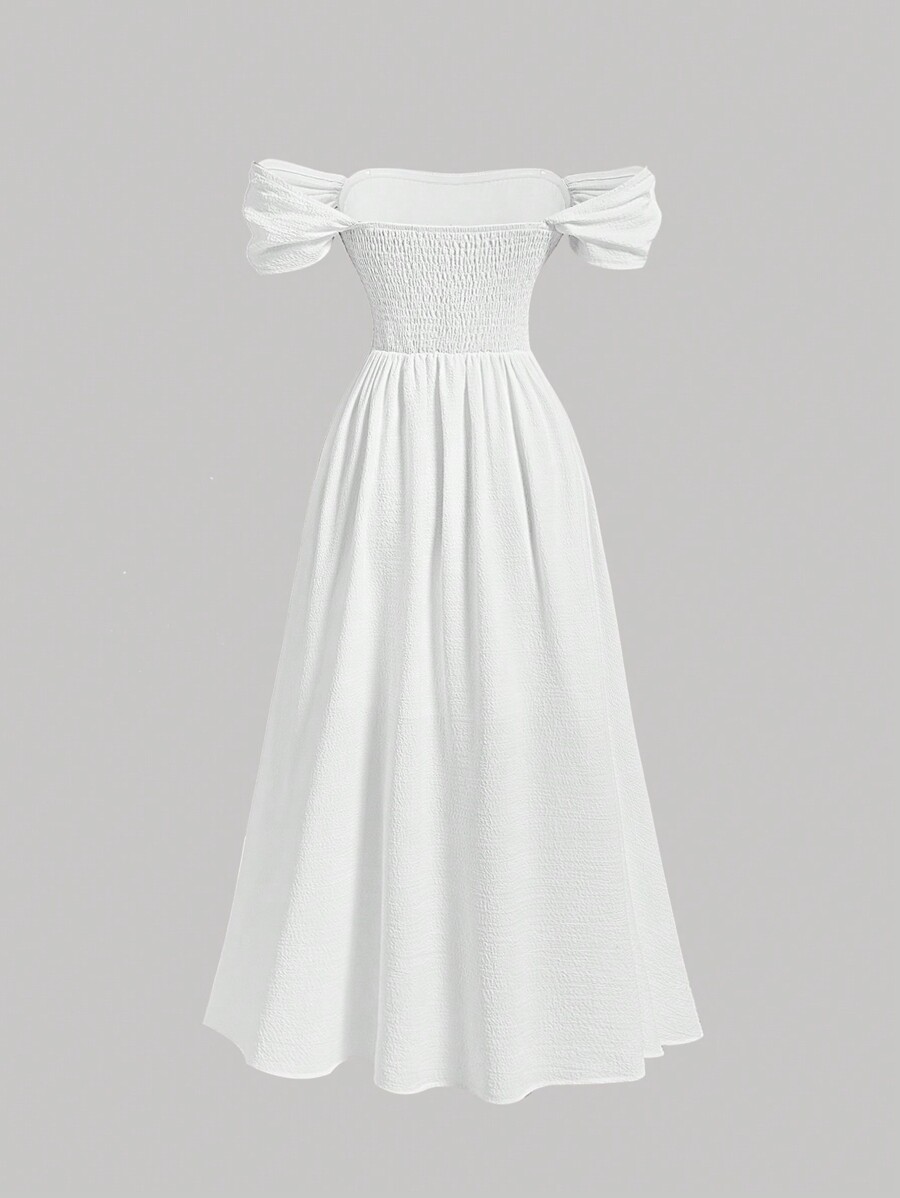 SHEIN MOD White Ruffled Off Shoulder Romantic And Cute Summer Dress ...