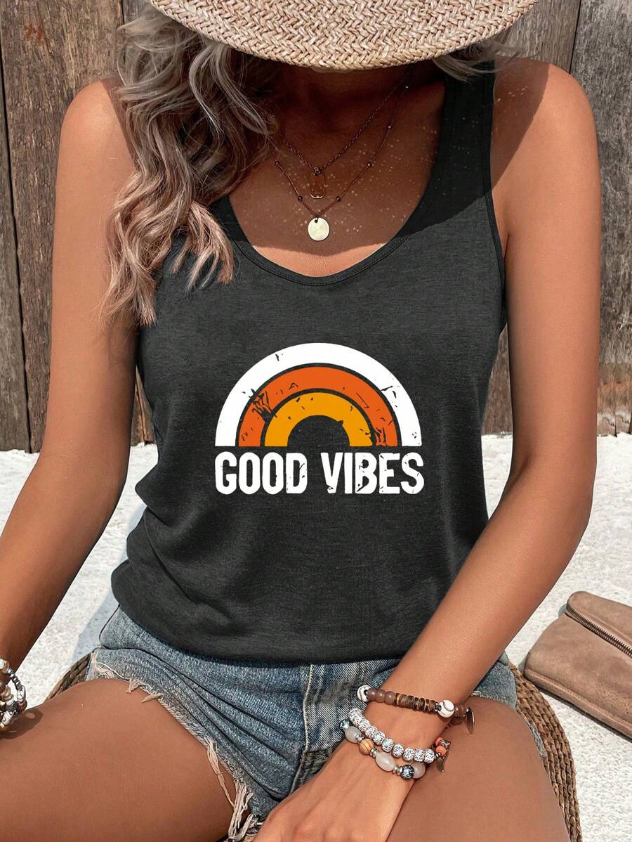 INAWLY Vrouwen Zomer Letter Print Ronde Hals Casual Tanktop Grafische T-shirts Vrouwen Tops ...