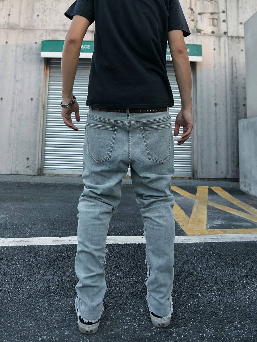 Manfinity Hypemode Men Retro Raw Hem Patchwork Jeans With Pocket ...