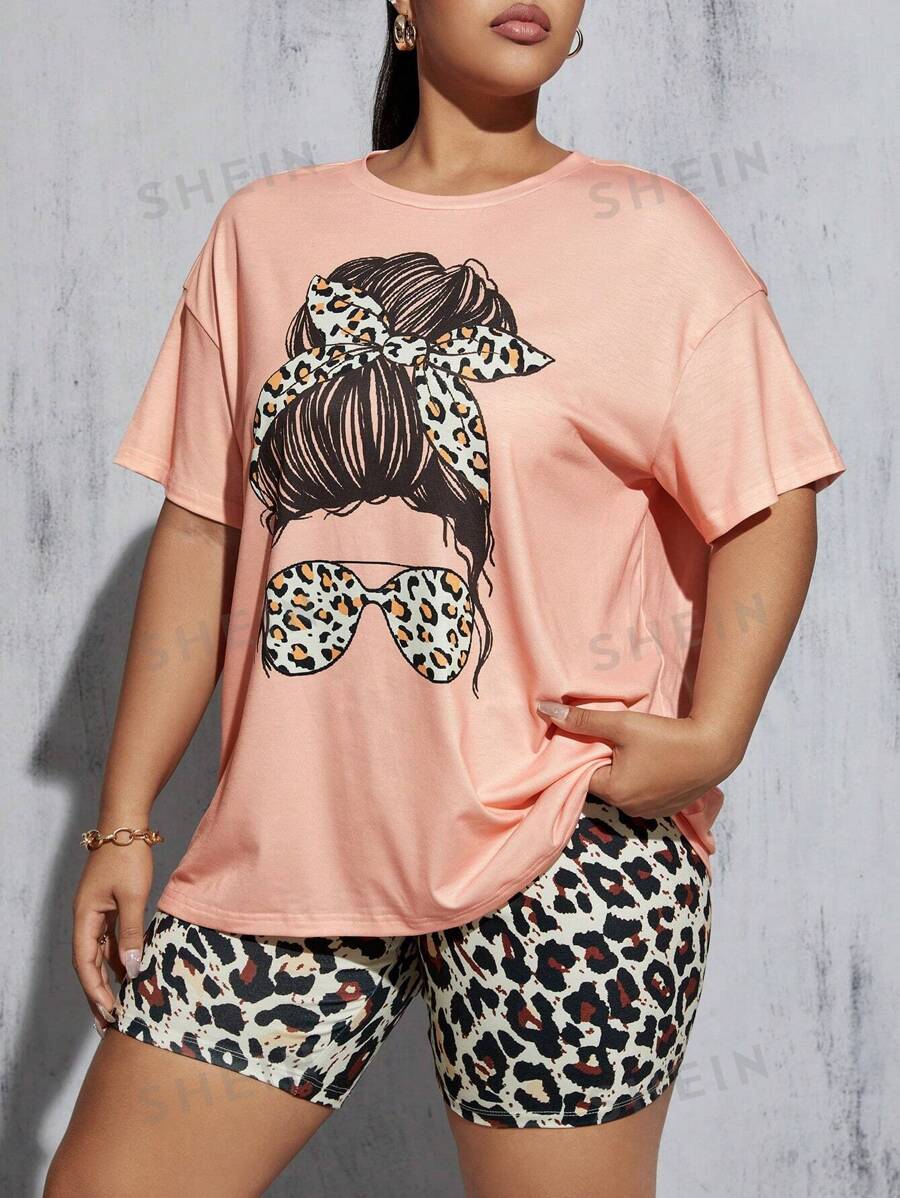 SHEIN Essnce Große Größen Sommer lässig Sport T-Shirt und Shorts Anzug, Motorrad Shorts Anzug ...