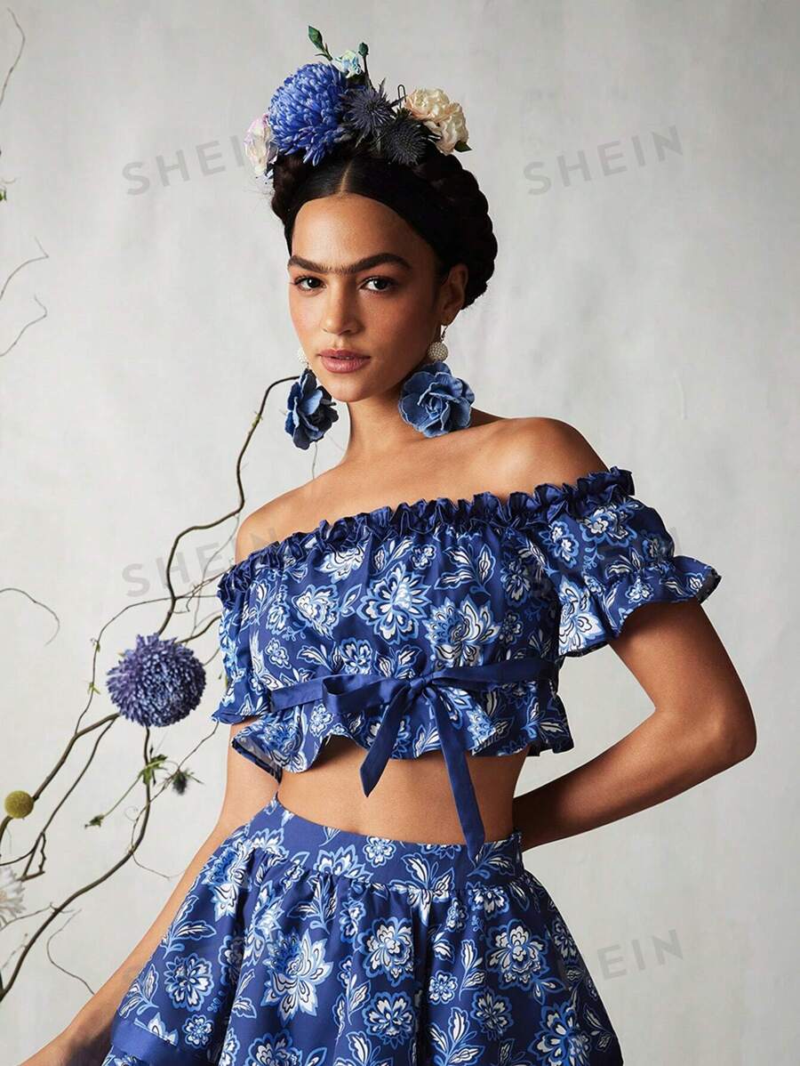 Frida Kahlo X SHEIN X Designer VALERIA GALIPOLI Blumen Muster Crop Top ...